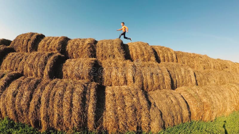 Kids Play in a Stack of Straw. Stock Footage - Video of play, field ...