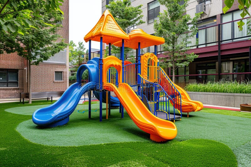 Kids Playground with Colorful Equipment. Generative AI. Stock ...