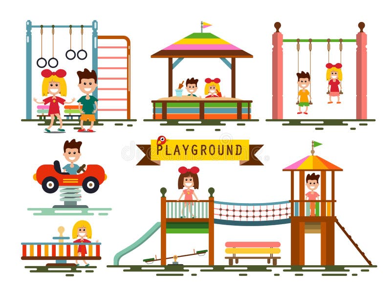 Kids on Playground Set Isolated on White Background Stock Vector ...