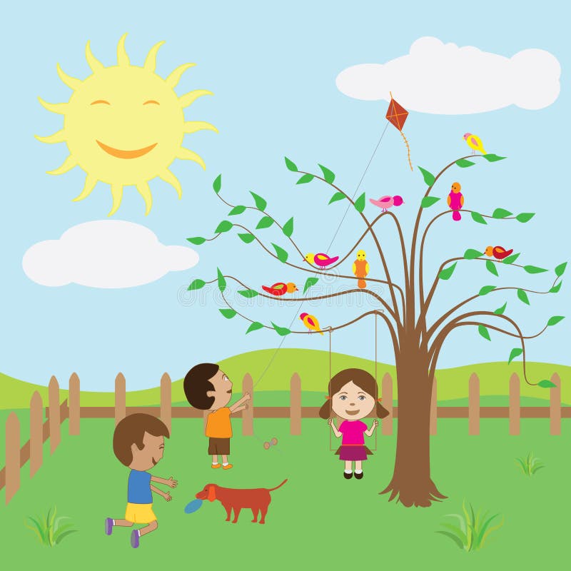 Kids Playing Sunny Day Stock Illustrations – 422 Kids Playing Sunny Day ...