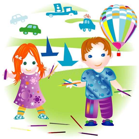 Pencil Drawing Kids Playing Stock Illustrations – 1,109 Pencil Drawing ...