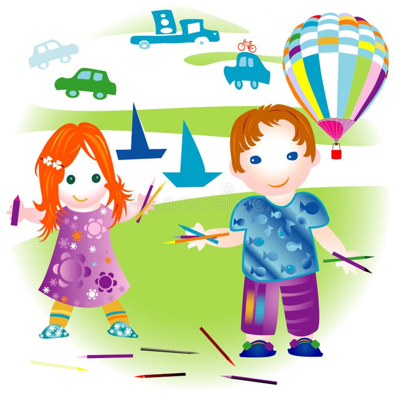 Pencil Drawing Kids Playing Stock Illustrations – 1,109 Pencil Drawing ...