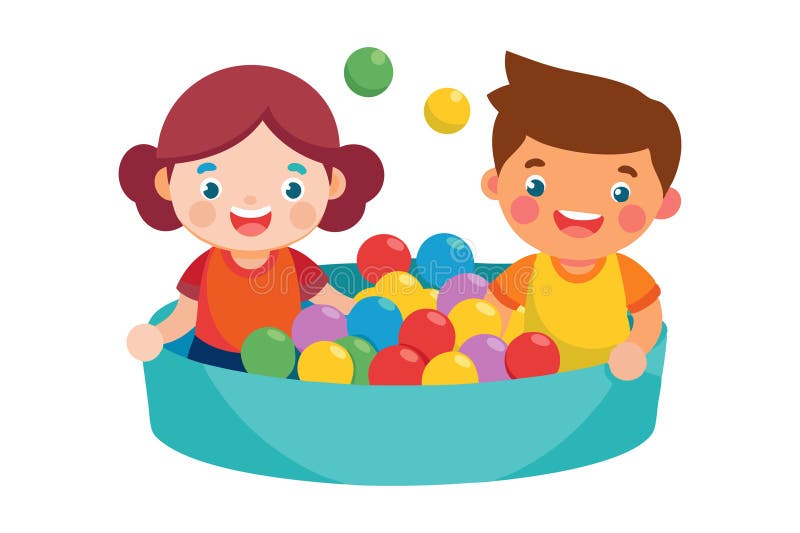 Kids Playing in a Ball Pit Together Stock Vector - Illustration of ...