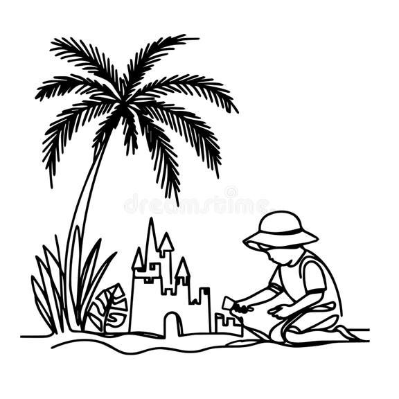 Kids playing on the beach stock vector. Illustration of sandcastle ...