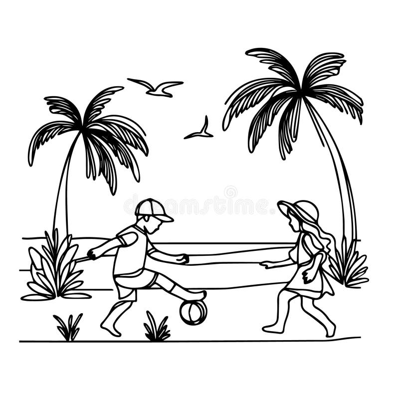 Kids playing on the beach stock illustration. Illustration of pattern ...