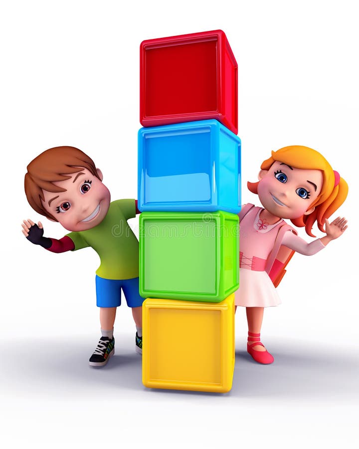 Cartoon Boy Playing with Building Blocks Stock Vector - Illustration of ...