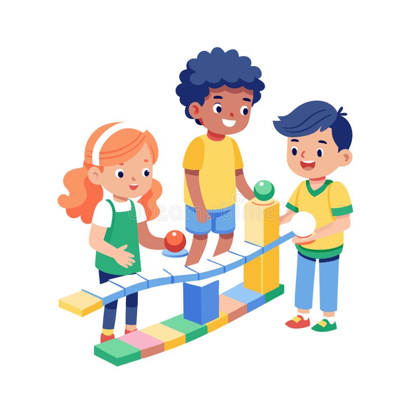 Kids Playing with Blocks and Balls, Developing Balance and Coordination Skills. Stock Vector ...