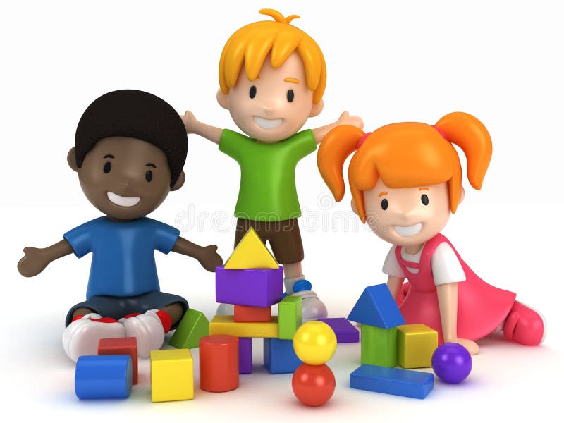 Kids Playing Building Blocks Stock Illustration - Illustration of happy ...
