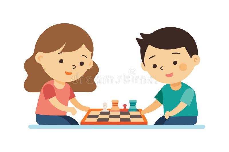 Kids Playing Chess and Learning Strategy Stock Vector - Illustration of ...