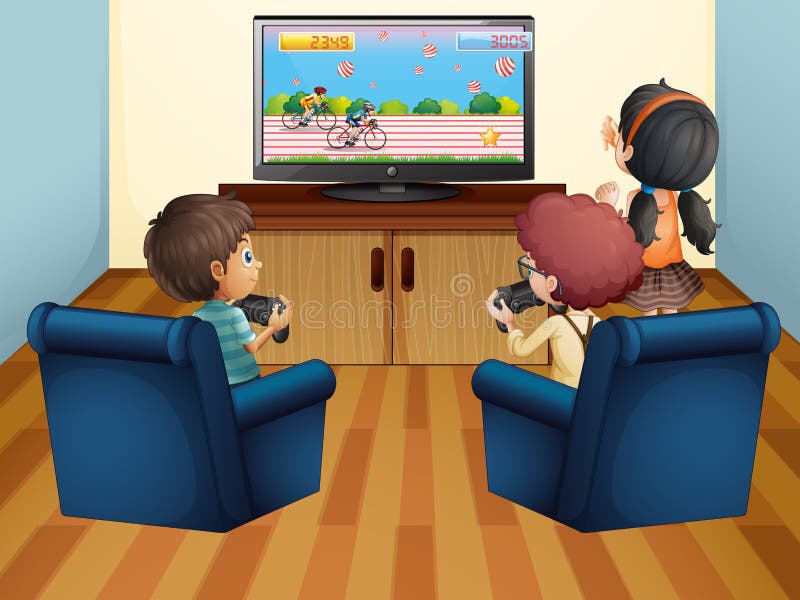 Kids Playing Computer Game at Home Stock Vector - Illustration of play ...