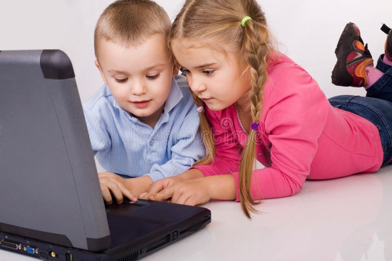 Kids Playing Computer Games Stock Image - Image of brother, notebook ...