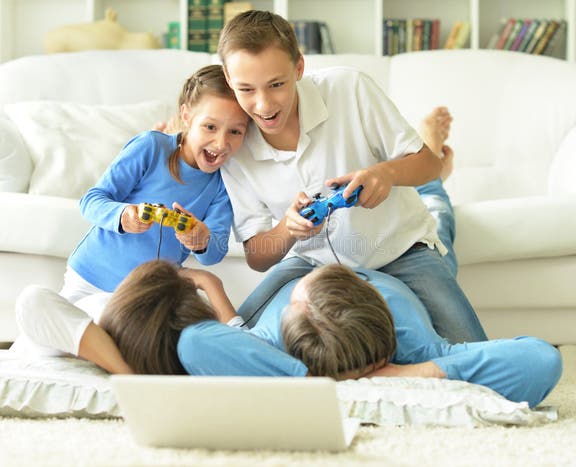 Kids Playing Computer Games Stock Image - Image of games, microcircuits ...