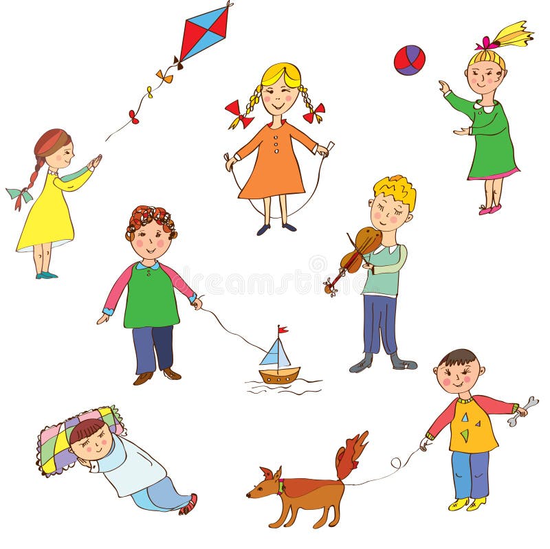 Kids playing cute cartoons stock vector. Illustration of positive ...