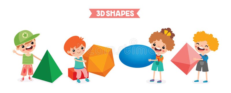 Kids Playing with 3d Geometric Shapes Stock Vector - Illustration of ...