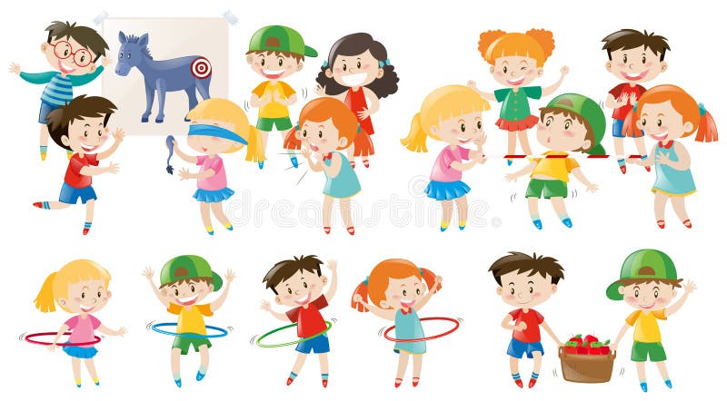 Kids Playing Different Games Stock Vector - Illustration of childhood ...