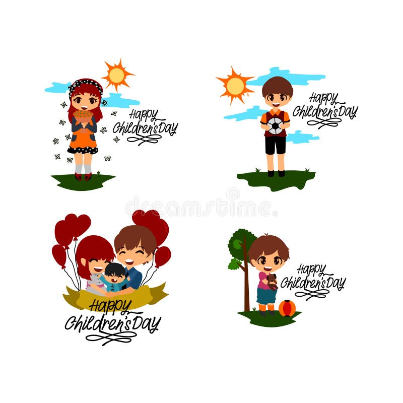 Kids Playing with Different Gestures, Poses and Situations Set. Happy ...