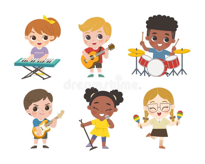 Kids Playing Different Musical Instruments. Stock Illustration ...