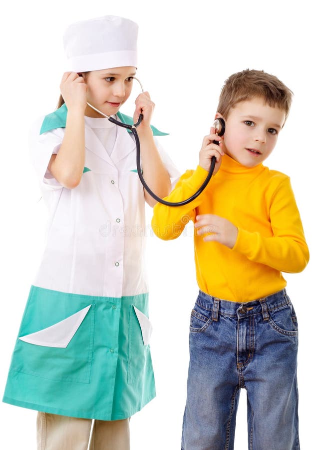 Two kids playing doctor stock image. Image of examining - 9583859