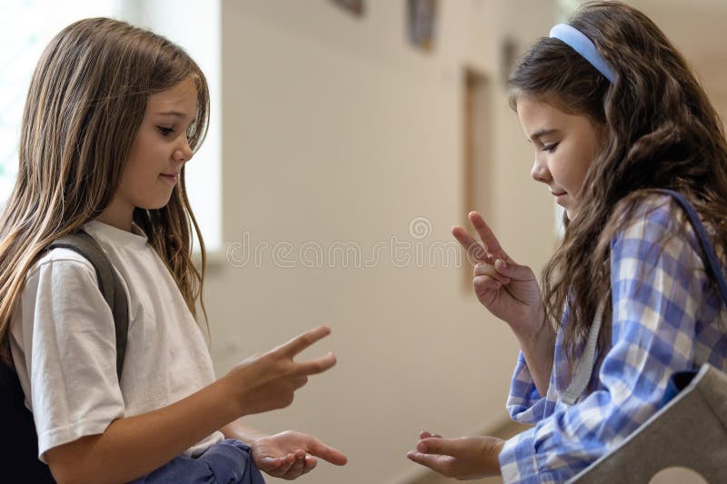 Kids Playing Finger Game at Break at School Stock Image - Image of ...