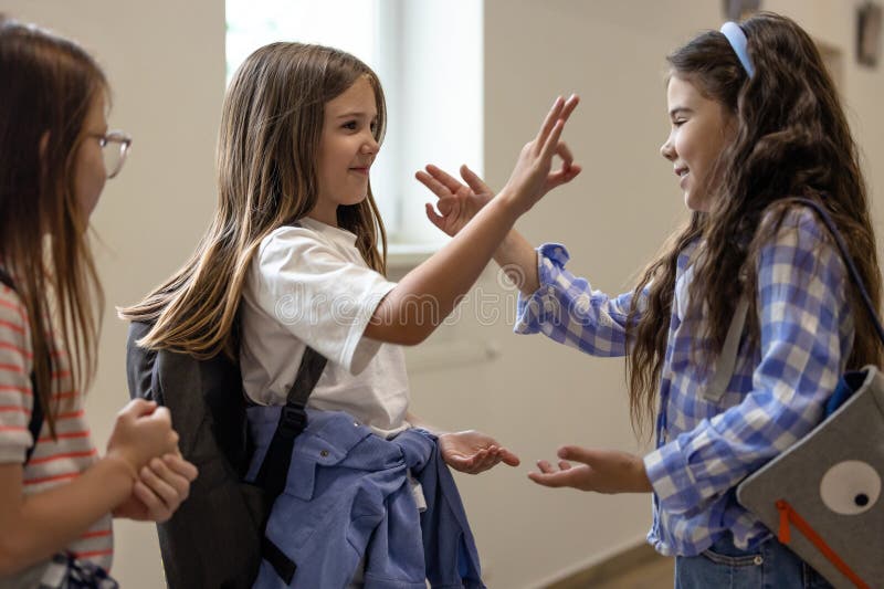 Kids Playing Finger Game at Break at School Stock Image - Image of ...