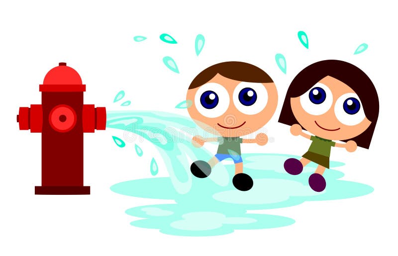 Kids Playing At A Fire Hydrant Stock Illustration - Illustration of ...