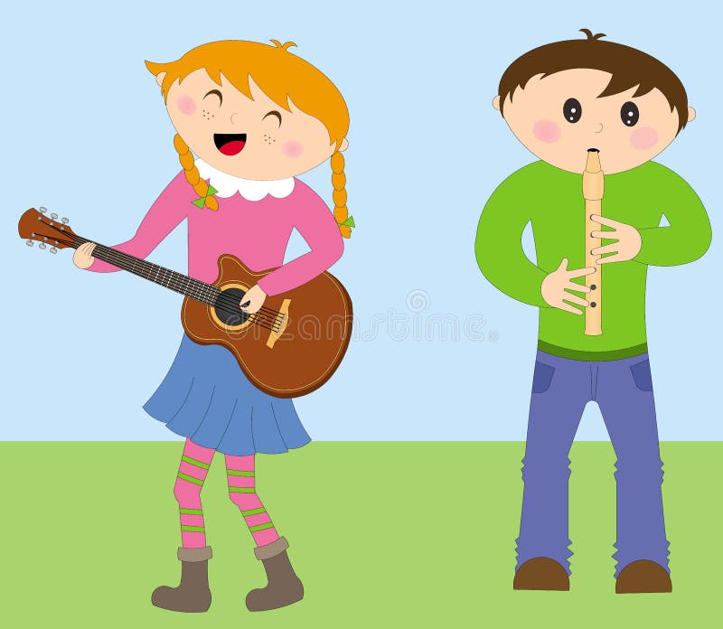 Happy Children Playing Instruments Stock Illustration - Illustration of ...