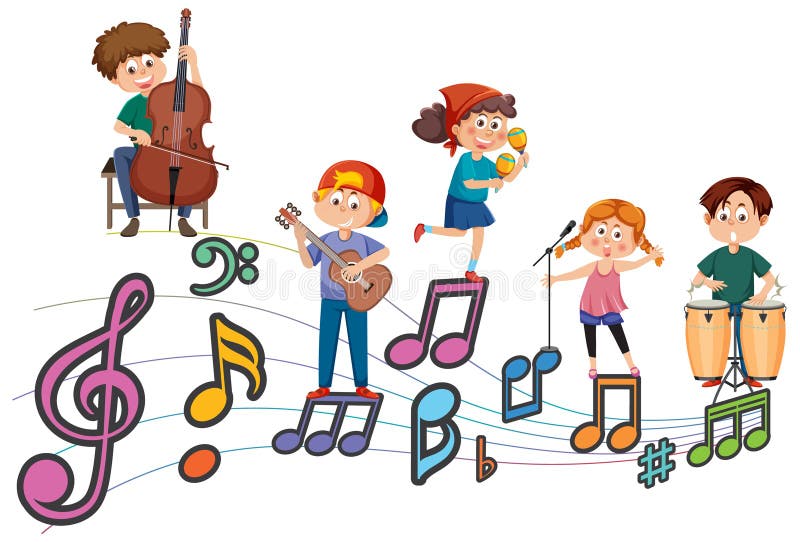 Kids Playing Instruments and Singing Joyfully Stock Vector ...