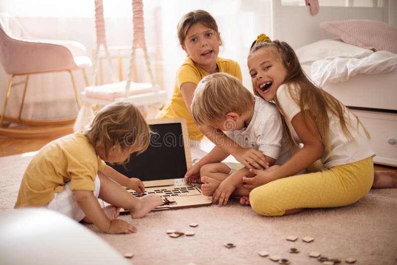 Kids Playing Interactive Games Stock Image - Image of little ...