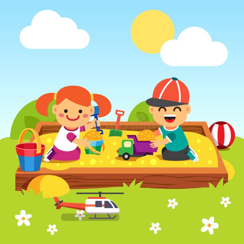 Kids Playing in Kindergarten Sand Pit Stock Vector - Illustration of ...