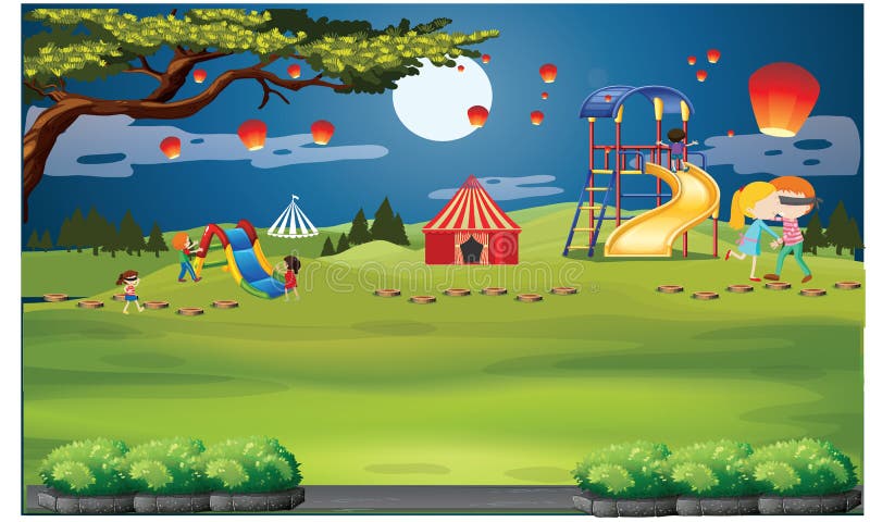 Kids are playing in night stock vector. Illustration of creative ...