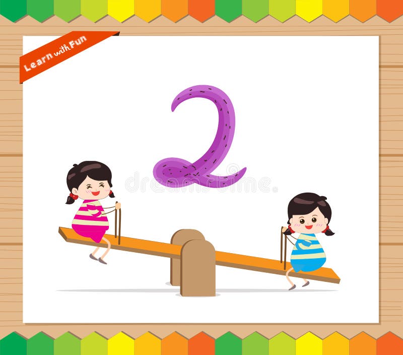 Flashcard Number 2 with Two Children in the Park Stock Vector ...