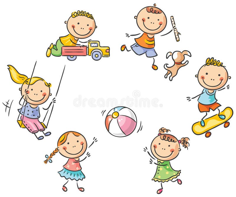 Kids playing outdoors stock vector. Illustration of skateboard - 44759144