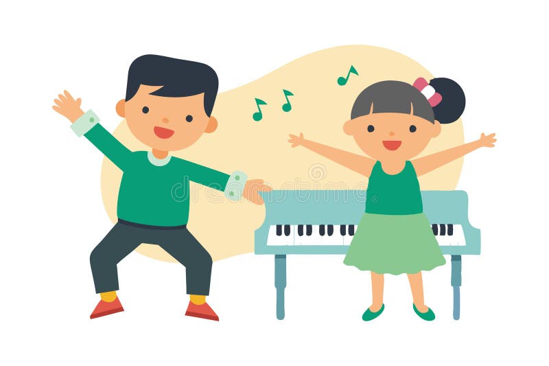 Kids Playing Piano and Singing Stock Vector - Illustration of young ...