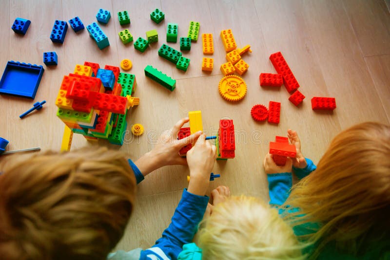 Kids Playing with Plastic Blocks, Learning Concept Stock Image - Image ...