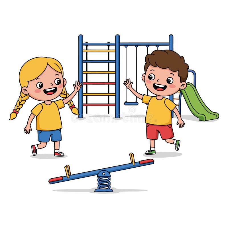 Kids Playing on Playground, Playground Fun with Friends Stock Vector ...