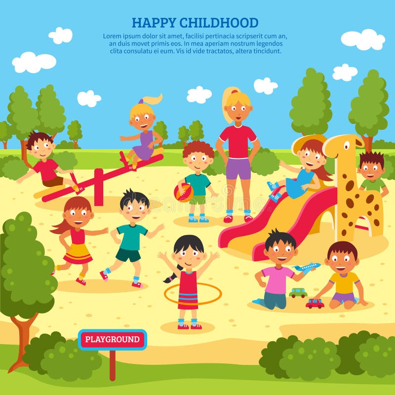 Kids Playing Poster stock vector. Illustration of album - 210237556