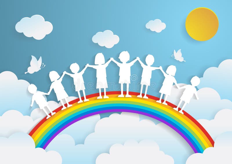 Kids Playing Rainbow Paper Art Style Stock Illustrations – 8 Kids ...