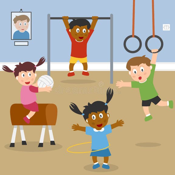 Kids Playing in the School Gym Stock Vector - Illustration of gymnasium ...