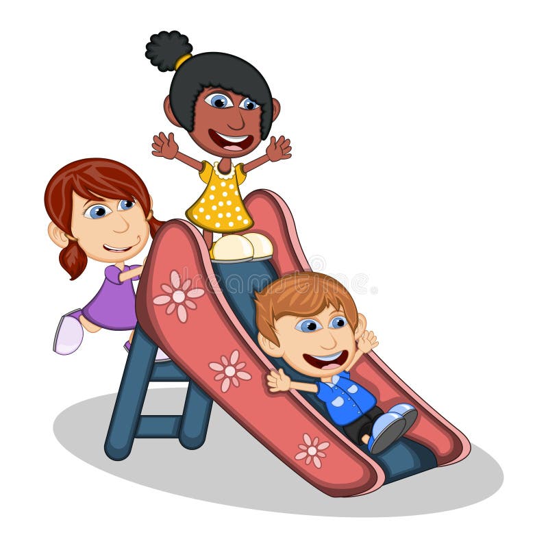 Kids Playing on a Slide Cartoon Stock Vector - Illustration of outside ...