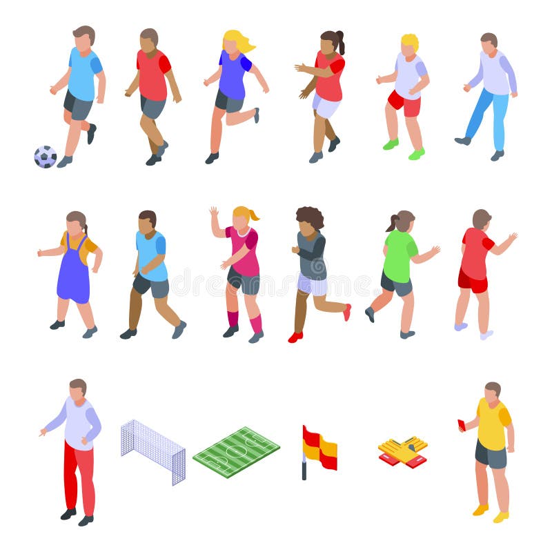 Kids Playing Soccer Icons Set, Isometric Style Stock Vector ...