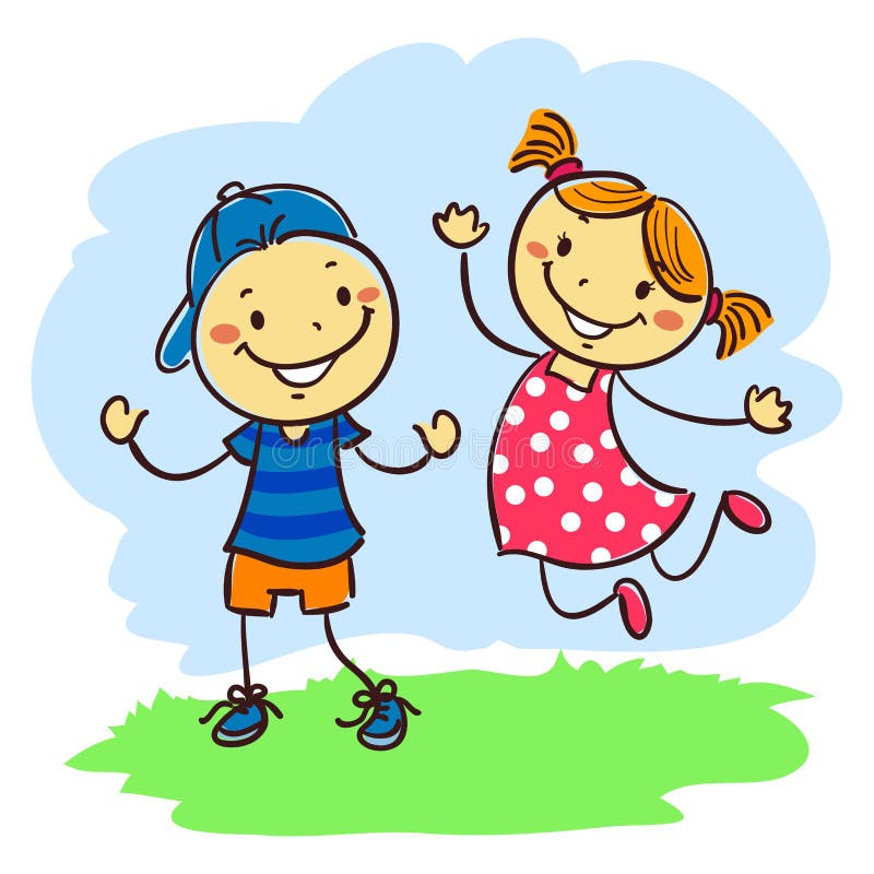 Kids Playing Stick Figures stock vector. Illustration of playground ...