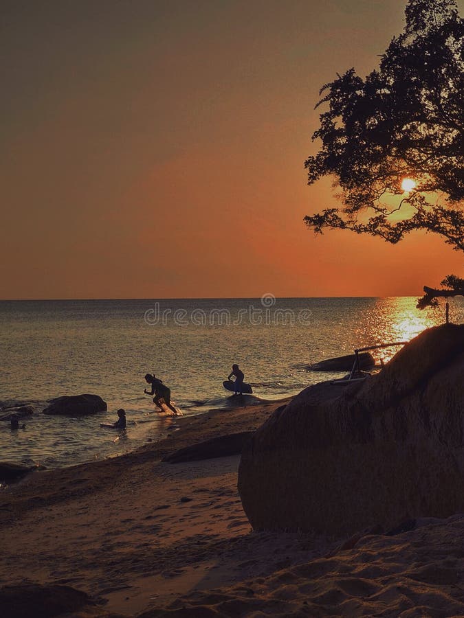 Kids playing on a sunset stock photo. Image of beach - 181988430