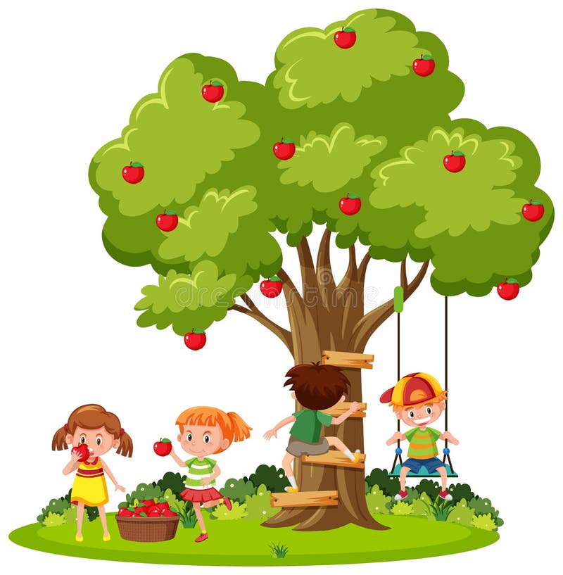 Kids Playing Under the Tree Stock Vector - Illustration of human ...