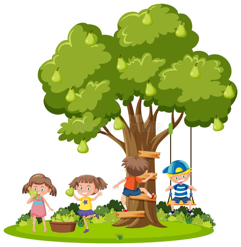 Kids Playing Under the Tree Stock Vector - Illustration of isolated ...