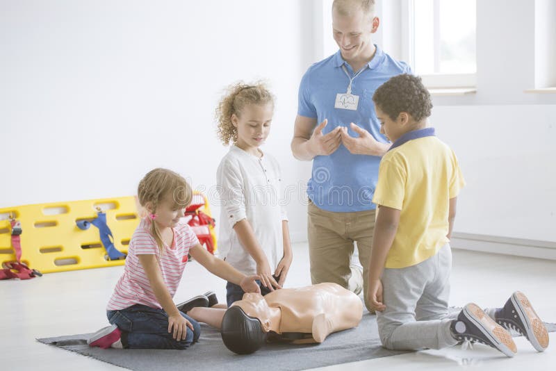 Kids Practicing First Aid Steps Stock Photo - Image of chest ...