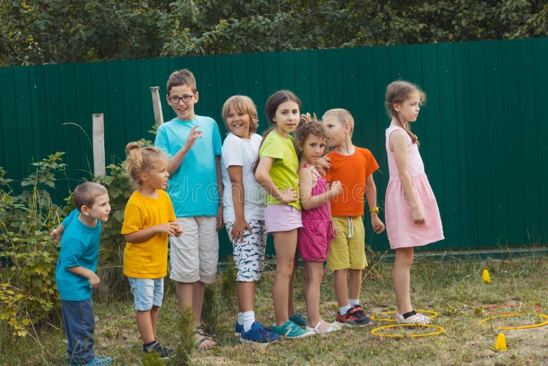 The Kids are Preparing for the Competition in the Backyard Stock Image ...
