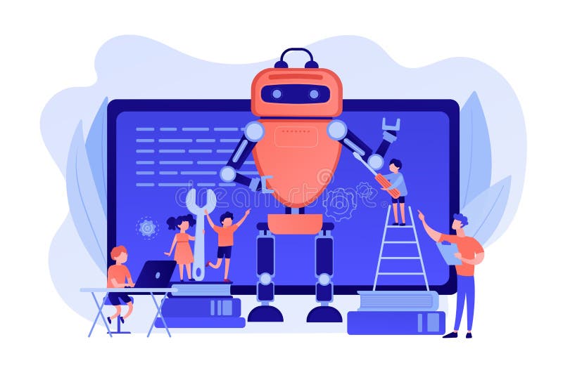 AI Robot Flat Vector Illustration. Robotized Assistant Helper ...
