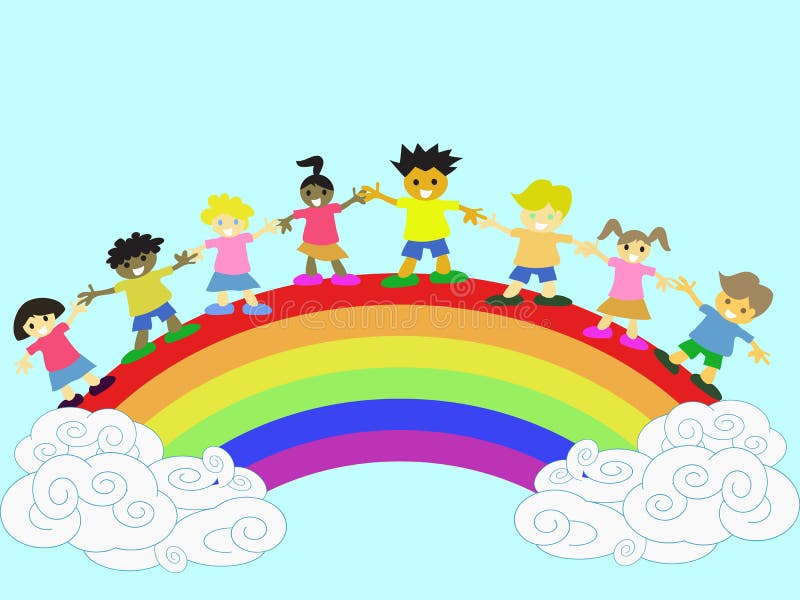 Happy Kids with Rainbow stock vector. Illustration of draw - 10596816