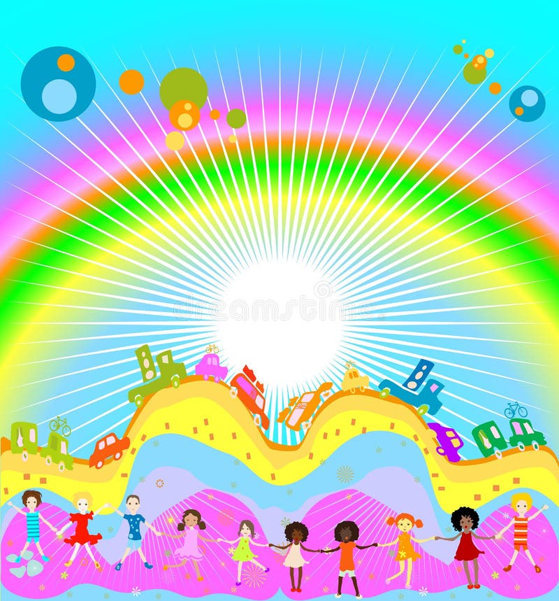 Kids and rainbow stock vector. Illustration of green, ecology - 3467235