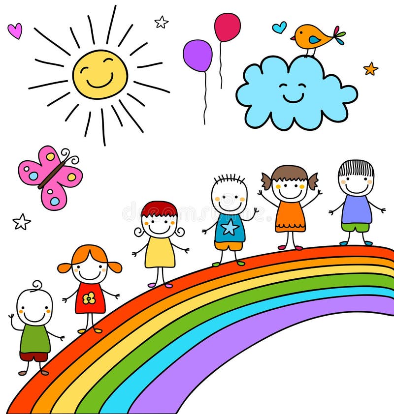 Kids and rainbow stock vector. Illustration of rainbow - 4759856